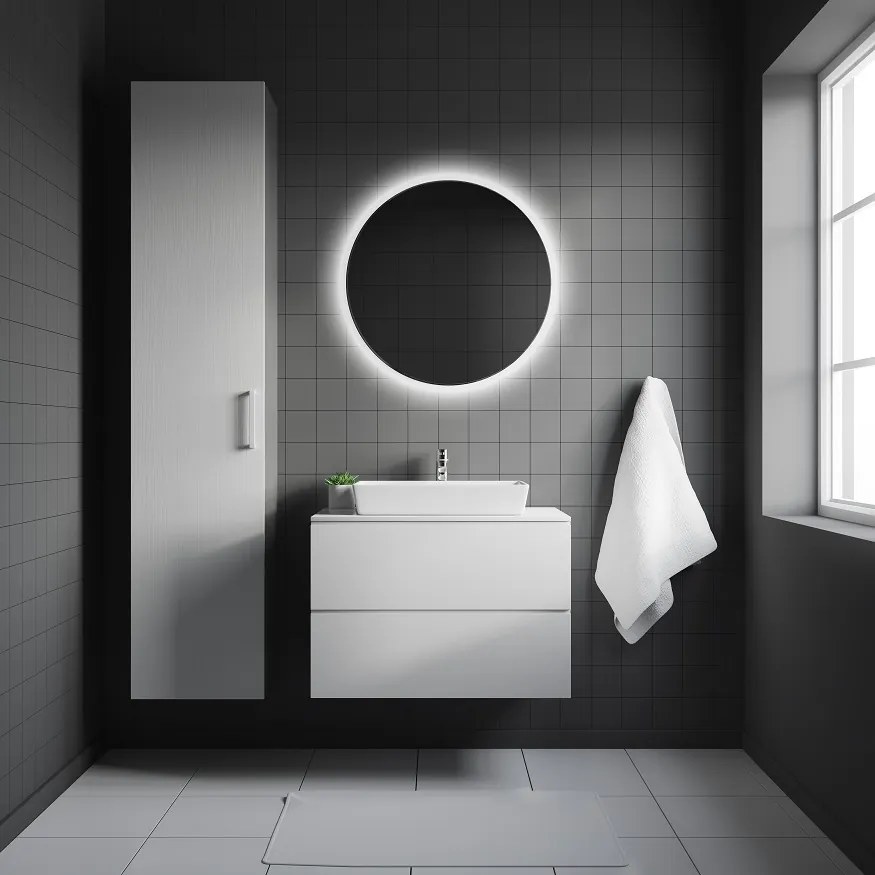 AMBIENTE kulaté zrcadlo do koupelny na zeď do pokoje do ložnice do předsíně na chodbu Amirro Ø 70 cm s LED osvětlením, IP44 411-026