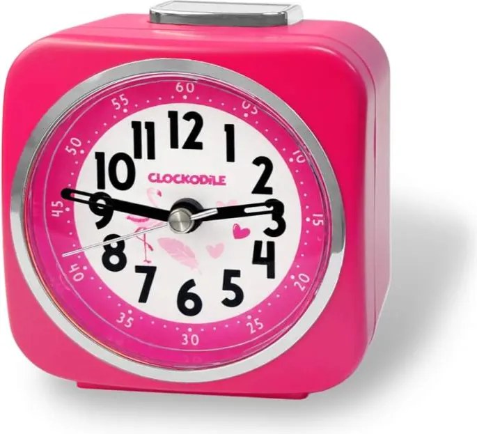 CLOCKODILE Růžový dětský budík PLAMEŇÁK SE SRDÍČKY - 3 ROKY ZÁRUKA! CAS3002