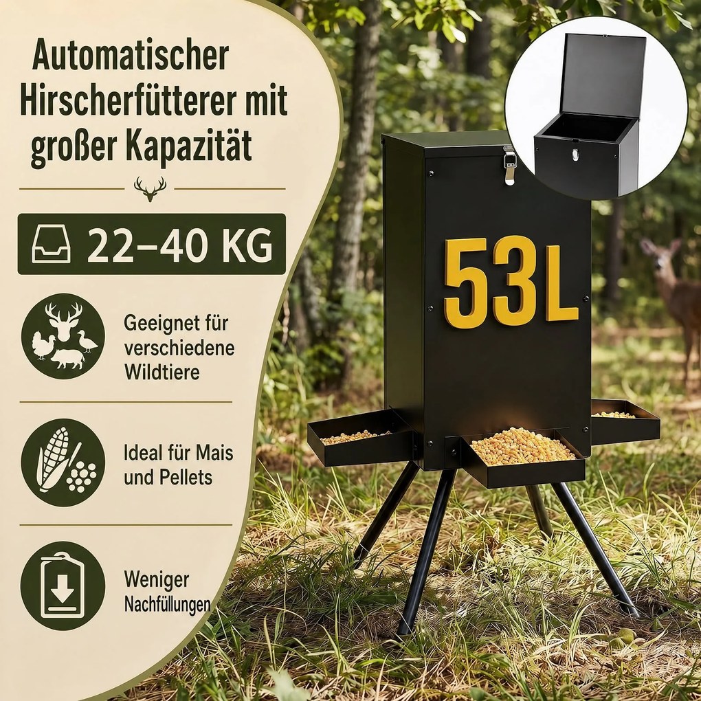 Costway Gravitační krmítko pro zvěř 40 kg se 4 miskami, černé