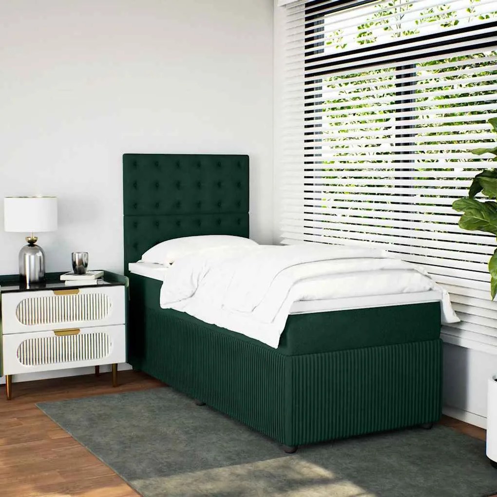 Box spring postel s matrací tmavě zelená 90x200 cm samet 3294553