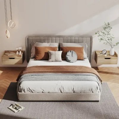 HOMCOM set 2 nástěnných nočních stolků, závěsné noční stolky s 1 zásuvkou do ložnice, 40x30x19,5 cm, přírodní