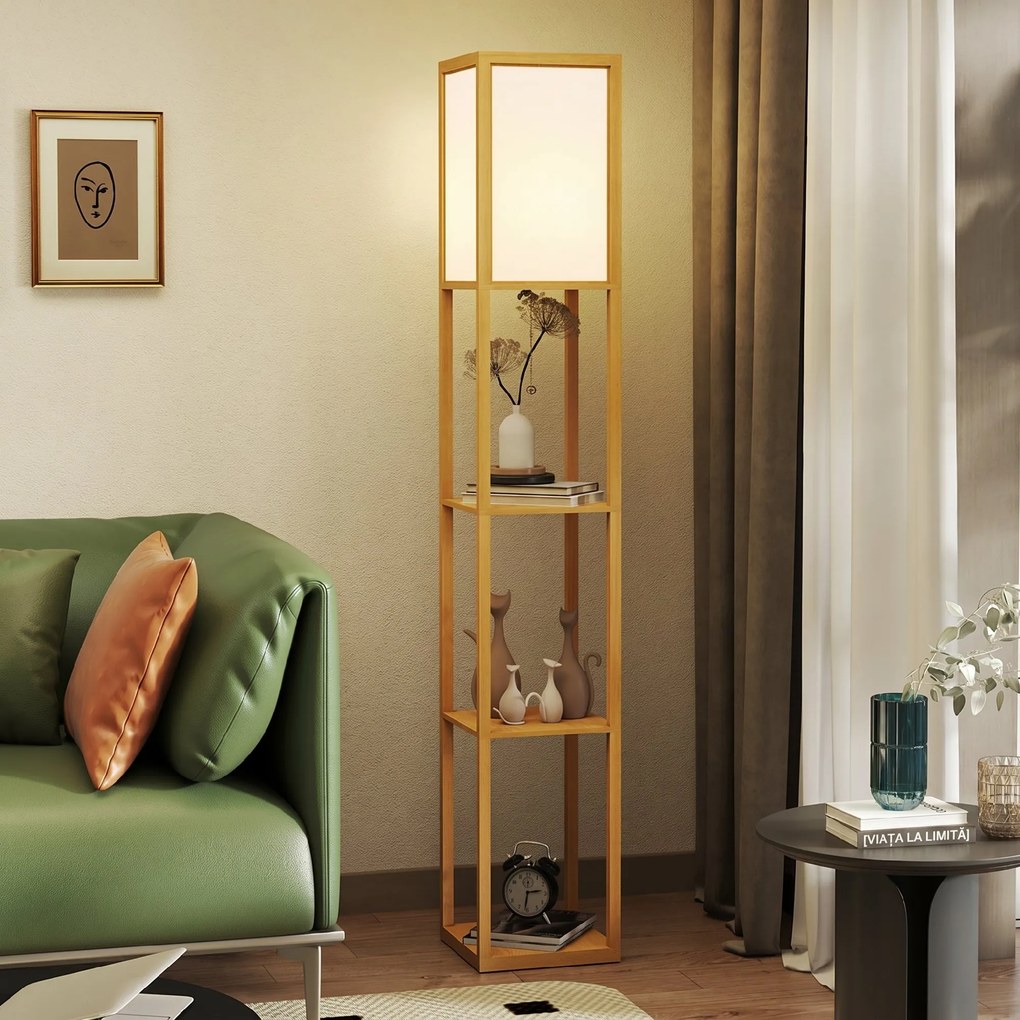 HOMCOM stojací lampa s 3 policemi, stojací svítidlo s objímkou E27, 26 x 160 cm, do obývacího/pokojového prostoru (Bez žárovky)