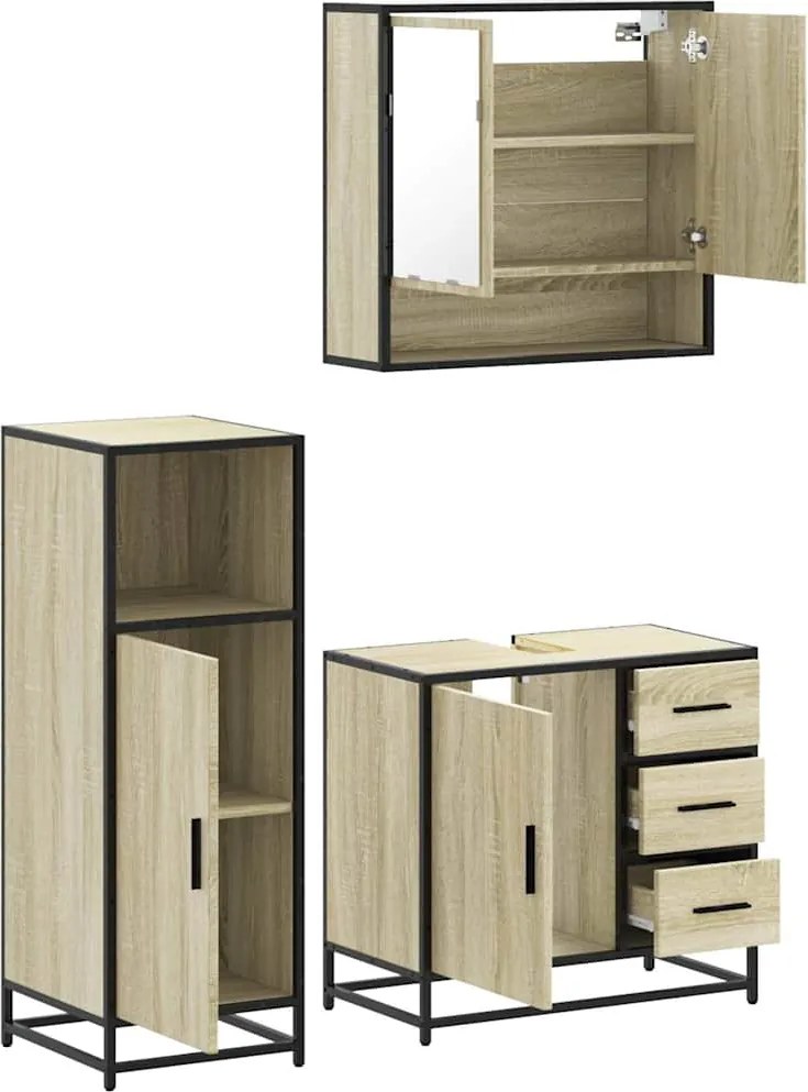 3dílný set koupelnového nábytku dub sonoma kompozitní dřevo 3300986