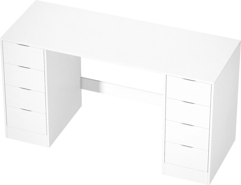 HOMCOM Psací stůl 140 cm s 8 zásuvkami, moderní kancelářský stůl s úložným prostorem, bílý vzhled dřeva