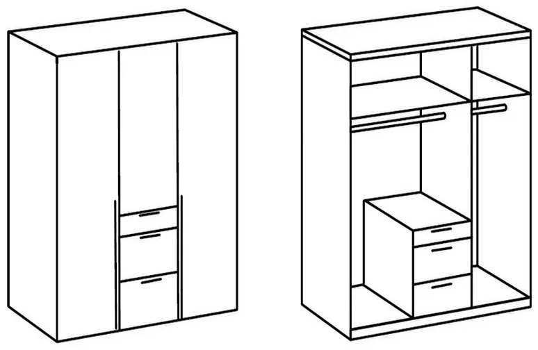 Šatní skříň se zásuvkami New York D, 135 cm, bílá/bílý lesk