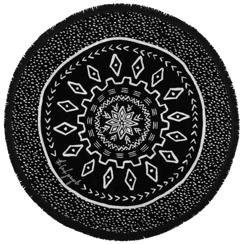 Plážová osuška Mandala, multifunkční 2v1, černá, 150 cm