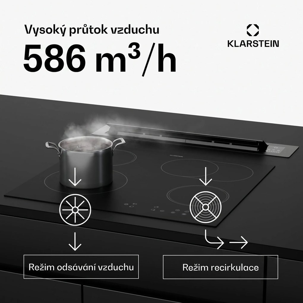 Klarstein Brisa digestoř, výsuvná, 586 m³/h, A+, LED, 51 dB, režim odsávání/recirkulace