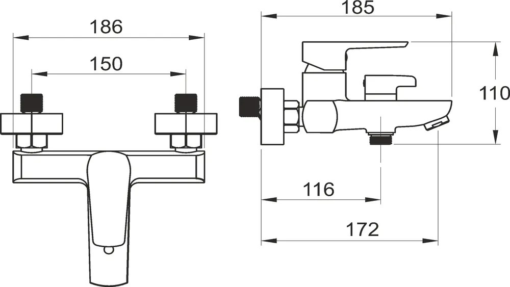 Novaservis Metalia 58, vanová baterie bez příslušenství 150 mm, černá, 58020/1-5