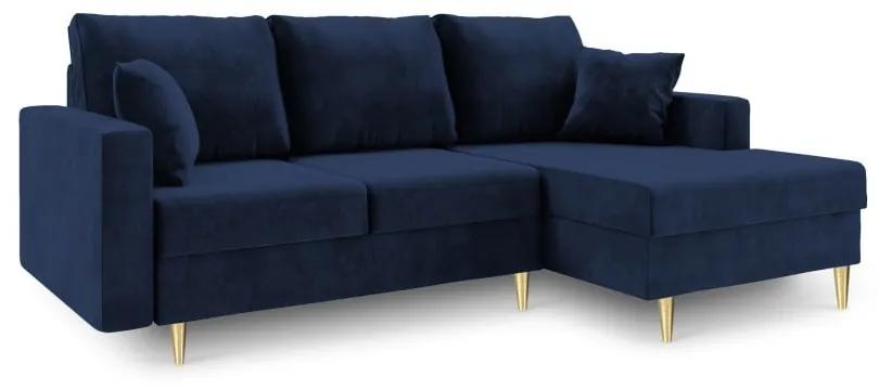 Modrá rozkládací pohovka s úložným prostorem Mazzini Sofas Muguet, pravý roh
