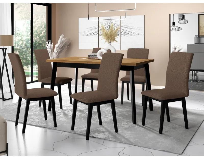 Jídelní stůl se 6 židlemi AL23, Barva dřeva: dub grandson - L, Potah: Kronos 7, Barvy nožiček: černá