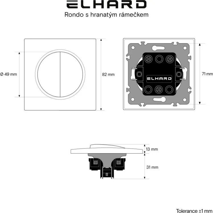 Elhard Vypínač Rondo č.5 s hranatým rámečkem, bílý - kompletní set RD5105W