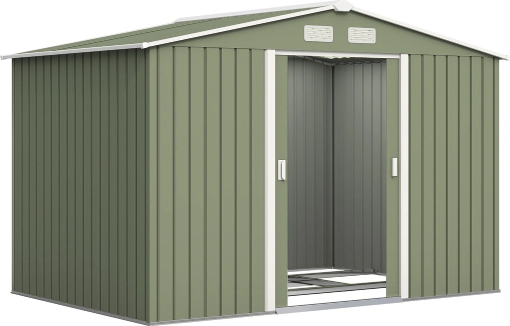 Outsunny kůlna na nářadí kovová kůlna s podezdívkou světle zelená 277 x 195 x 192 cm | Aosom