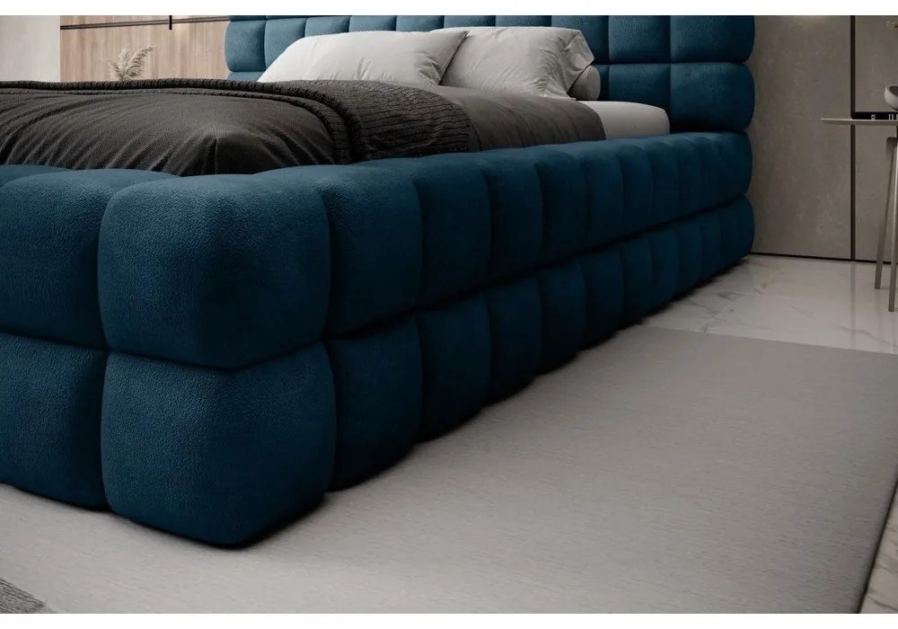 Modrá čalouněná dvoulůžková postel s úložným prostorem s roštem 160x200 cm Dizzle – ELTAP