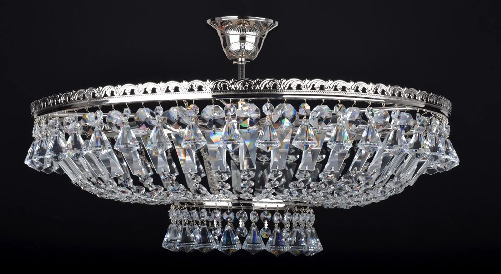 6 Bulbs glittering silver basket crystal chandelier with diamond-shaped crystals