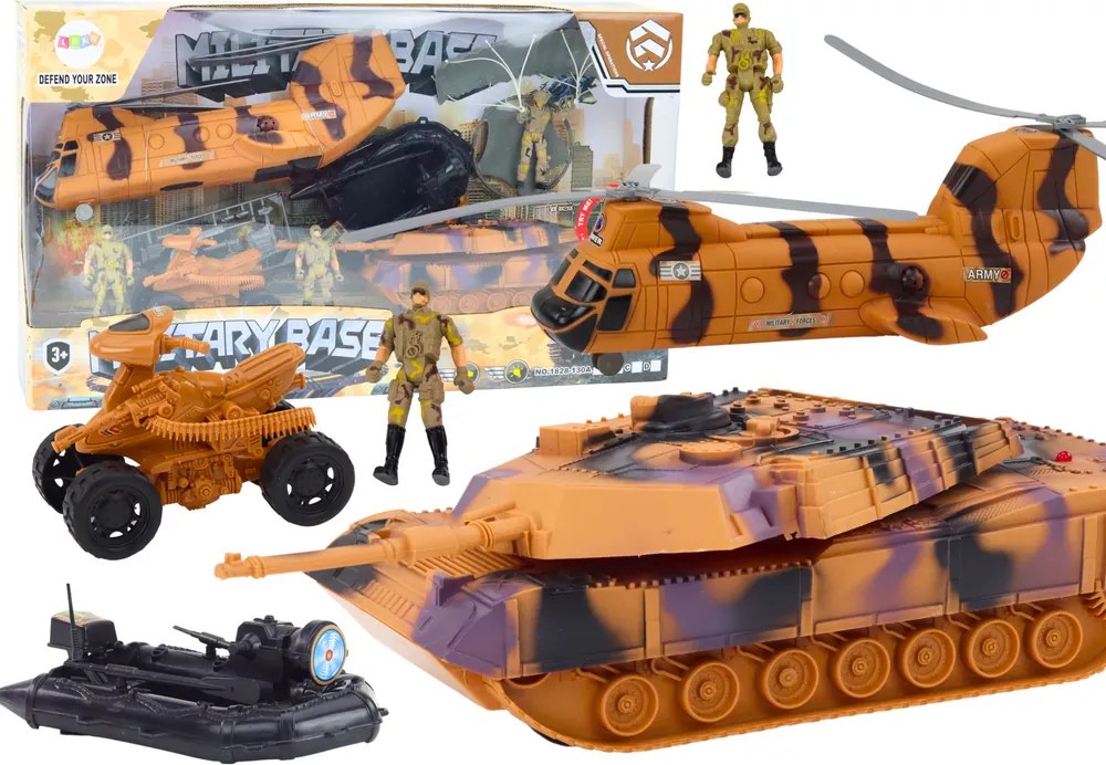LEAN Toys Vojenská sada: tank, vrtulník, výsadkář, zvuky