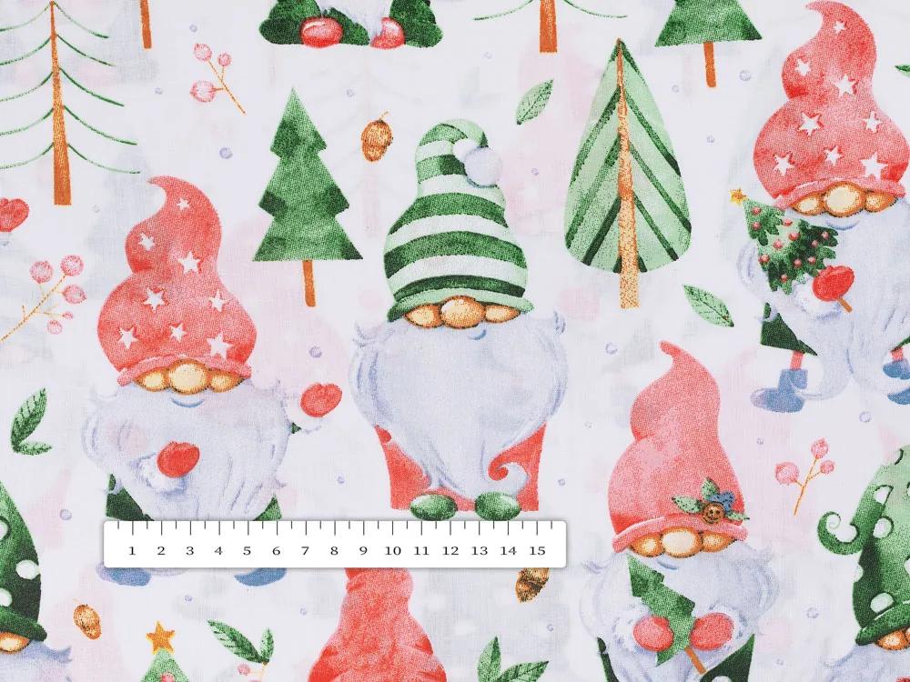 Biante Vánoční bavlněný čtvercový ubrus Sandra SA-404 Skřítci a stromečky 100x100 cm