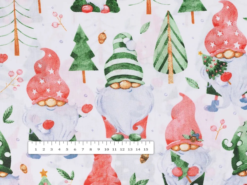 Biante Vánoční bavlněný obdélníkový ubrus Sandra SA-404 Skřítci a stromečky 140x180 cm