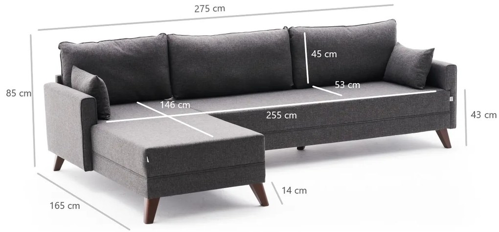 Hanah Home Designová pohovka BELLA antracit levá 275 cm 825BLC2577