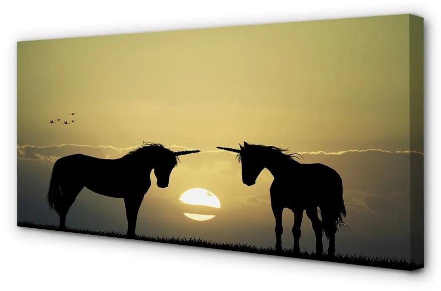 Obrazy na plátně Polní sunset jednorožci 125x50 cm