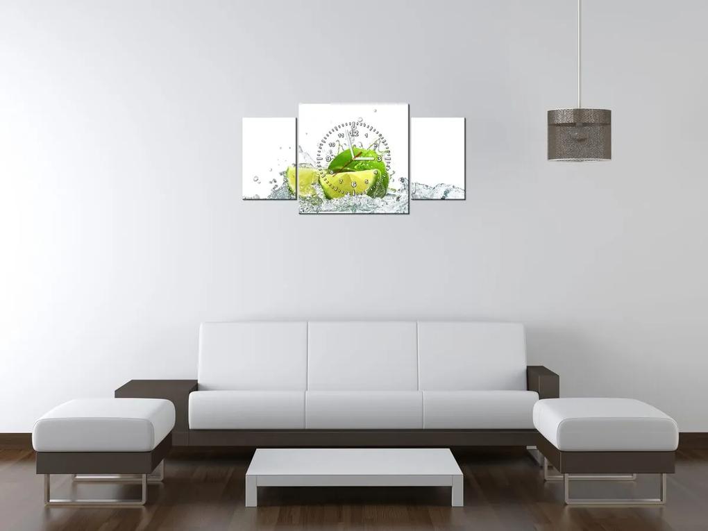 Gario Obraz s hodinami Zelená limetka - 3 dílný Rozměry: 100 x 70 cm