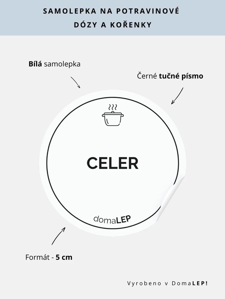 Samolepka na kořenky CELER bílá 5 cm tučné písmo