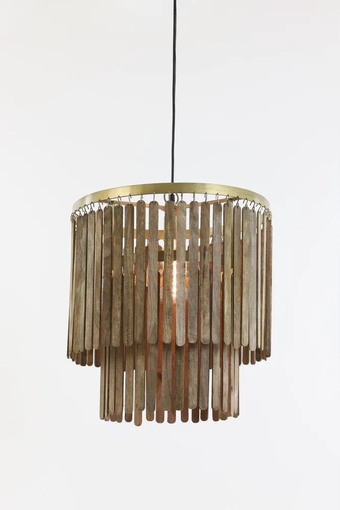 Hnědé závěsné svítidlo s dřevěným stínidlem Gularo – Light & Living