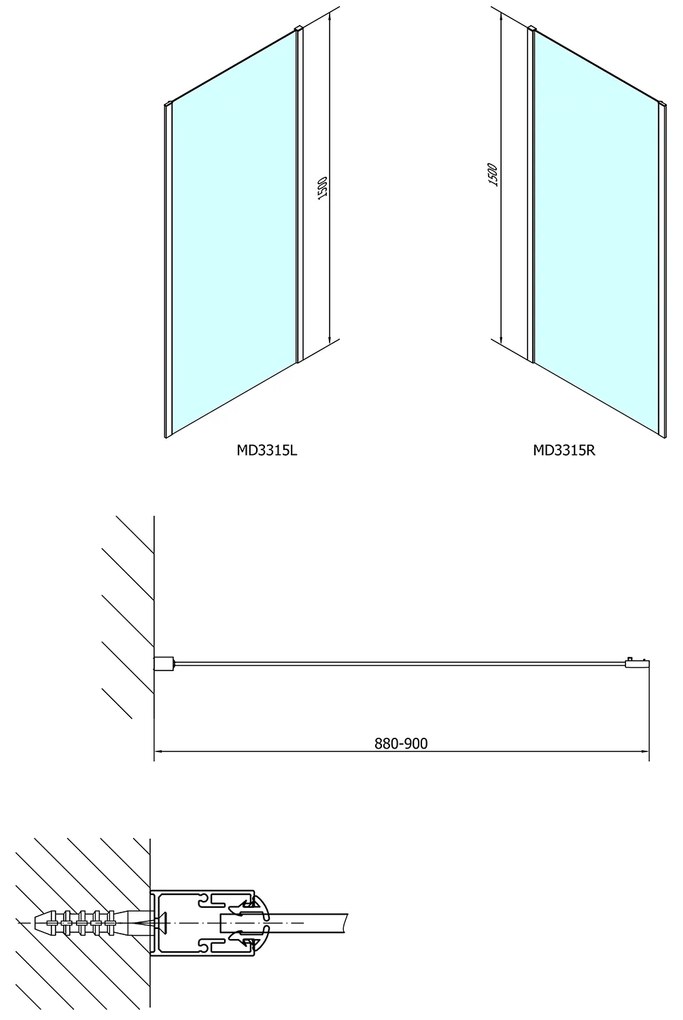 POLYSAN - DEEP boční stěna 900x1500 cm, čiré sklo MD3315