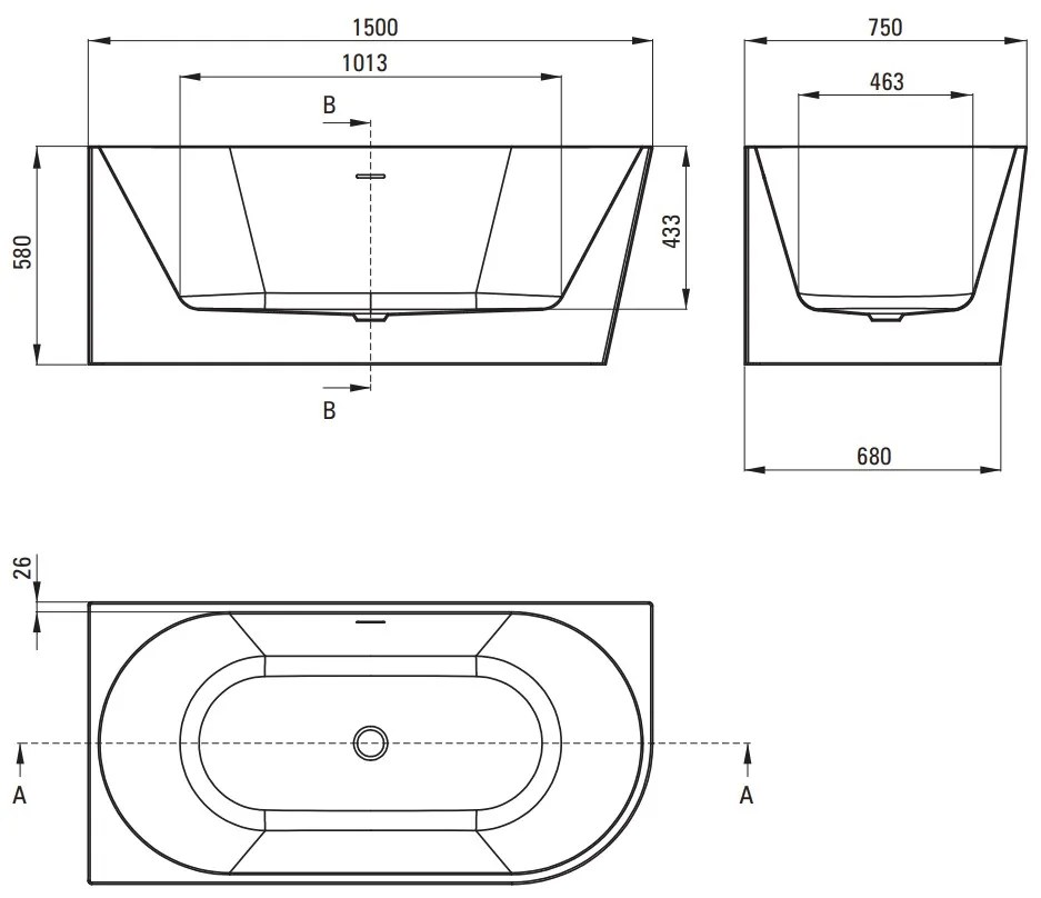 Deante Acrylic bathtub, rohová/free-standing, left - 150 cm