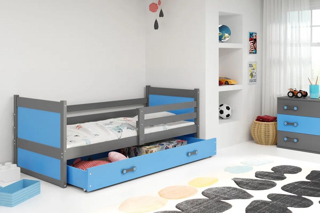 BMS Group Dětská postel s úložným prostorem RICO grafit Velikost postele: 200x90 cm, Barva výplní: Růžová