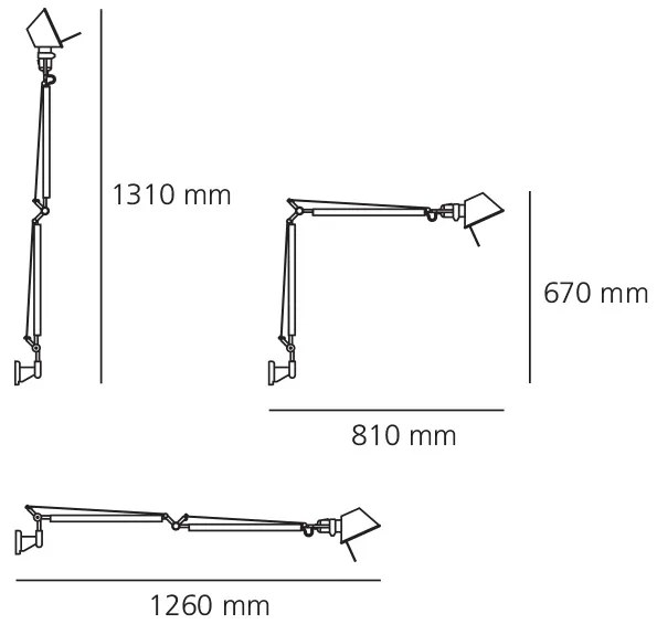 Artemide Tolomeo Parette, černá nástěnná lampa s vypínačem, 1x10W LED E27, 81+67cm