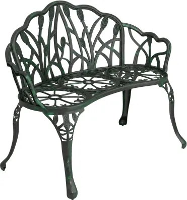 Outsunny zahradní lavička z hliníkového odlitku, venkovní lavička pro 2 osoby s tulipánovým opěradlem, sedák s květinovým vzorem, 99x57x78 cm, staroz…