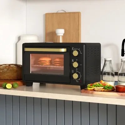 HOMCOM Mini trouba, toustovací trouba, časovač, rošt, plech na pečení, skleněné okno, kov, černá