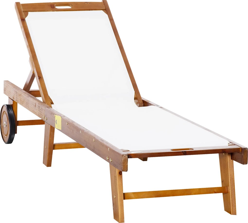 Outsunny Lehátko Relaxační lehátko Zahradní nábytek nastavitelný Akáciové dřevo Textil Přírodní+bílá 198 x 55 x 30-88,5 cm