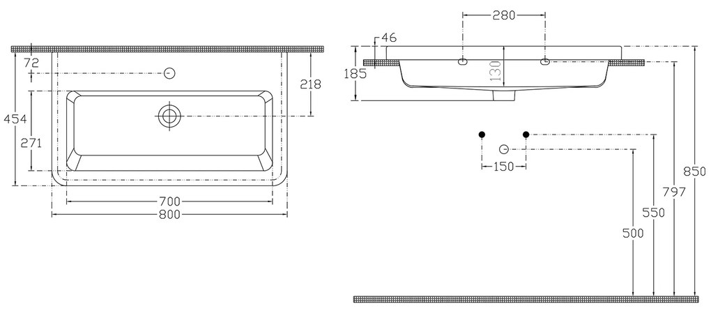 SAPHO CITY keramické umyvadlo hranaté 80x18x45 cm, KE080