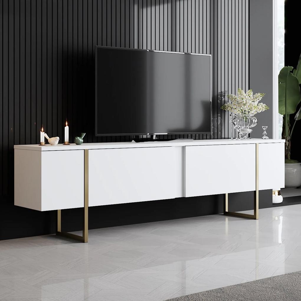 Hanah Home TV stolek Luxe - White, Gold, Bílá, Zlatá