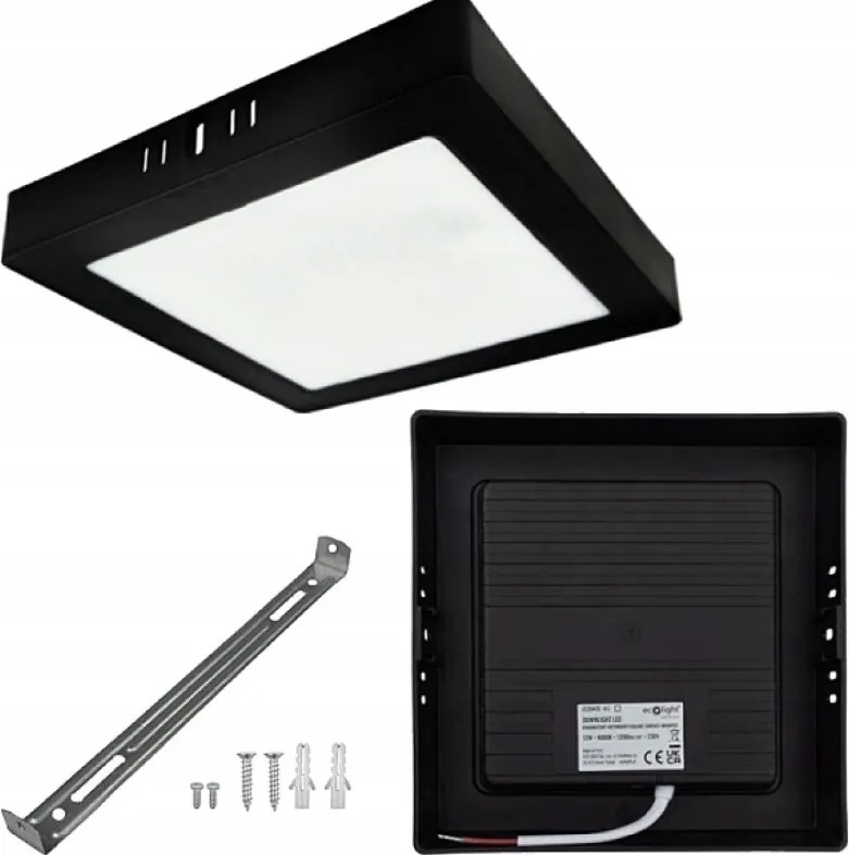 LED přisazený stropní panel – čtverec, 12 W, 1200 lm, černý