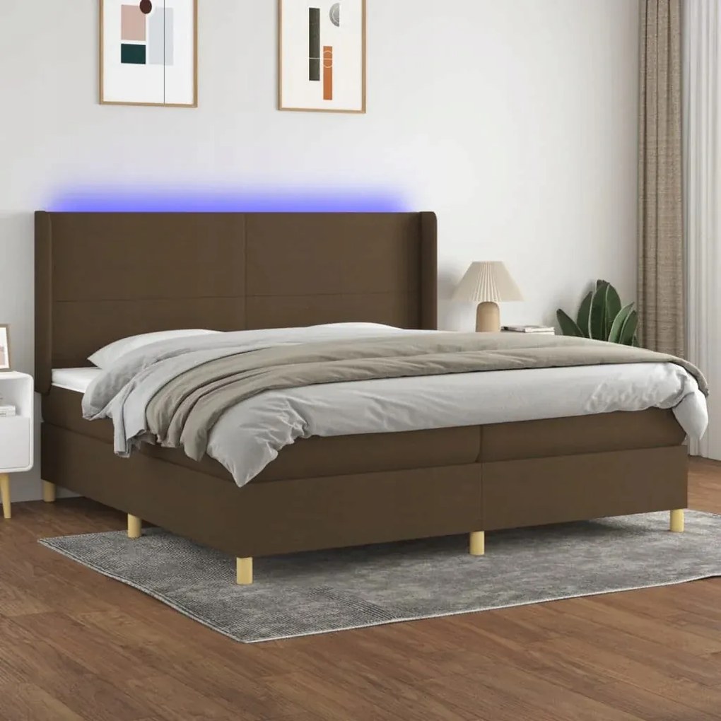 Box Spring Postel S Matrací A Led Textil Tmavě Hnědá Hladký design 200 x