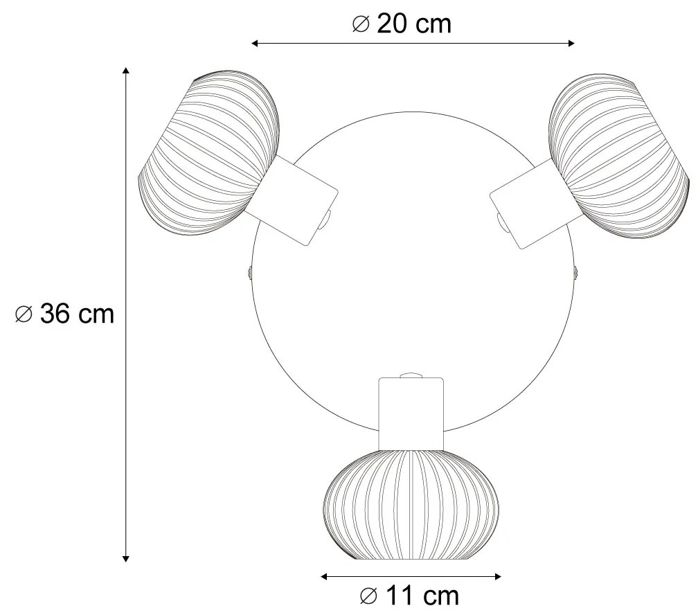 Moderní stropní bodové světlo černé s kulatým kouřovým sklem 3-světlo - Teddy