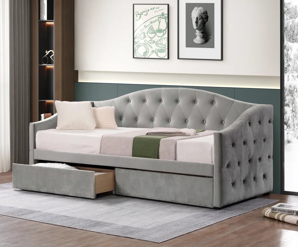 Postel s úložným prostorem, 90x200, šedá Velvet látka, ZASKA