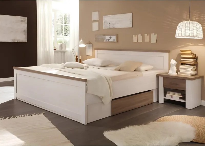 Postel LUMERA 180x200, 2x noční stolek, pinie bílá / dub sonoma truflový Kondela 0000187111