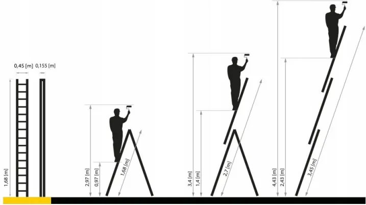 Hliníkový žebřík 3x6 příček třídílný DRABEST DW3-6 PRO