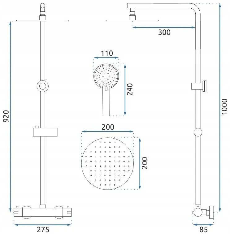 Rea Bliss, termostatická sprchová sada s horní dešťovou sprchou, zlatá matná, REA-P8413