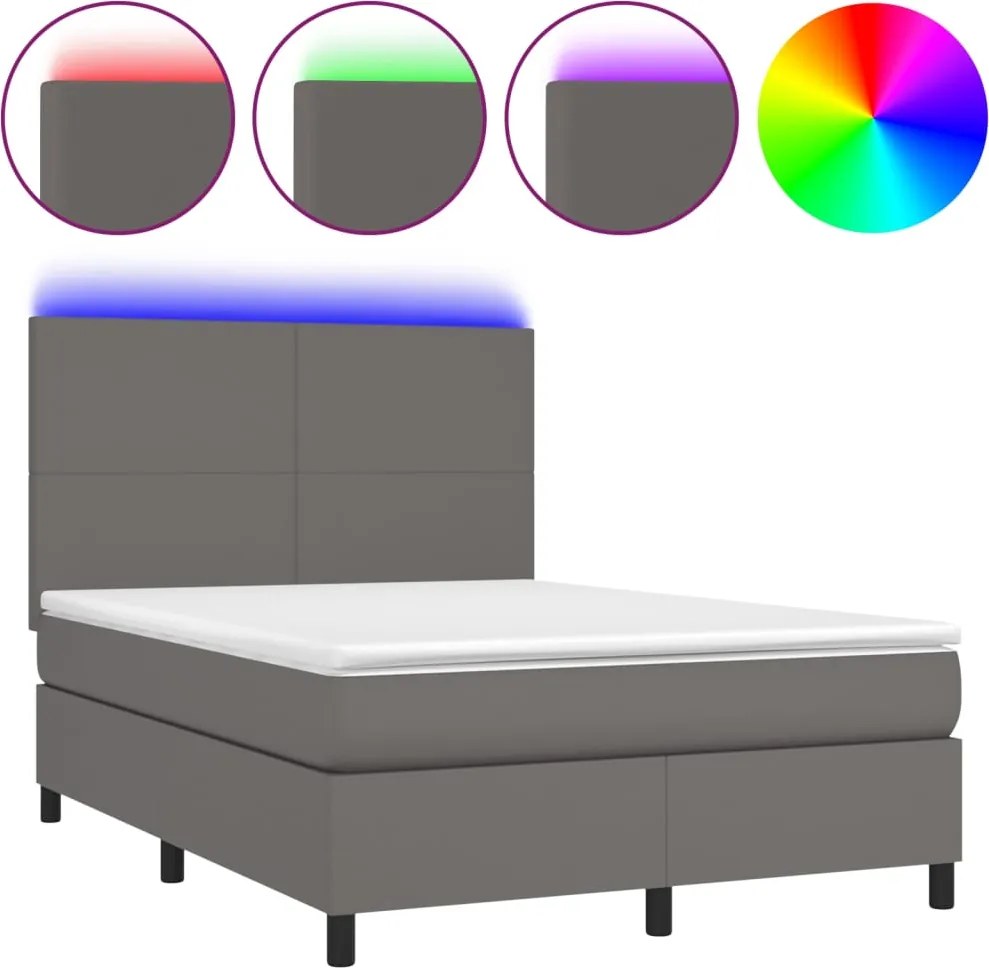 Box spring postel s matrací a LED šedá 140x200 cm umělá kůže 3135829