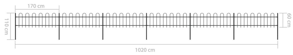 vidaXL Marketos Zahradní plot s obloukem nahoře ocelový 1070 x 60 cm černý
