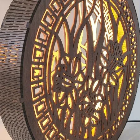 Dřevěná lampa s motivem narcisů - Ruční výroba | SENTOP LED0614