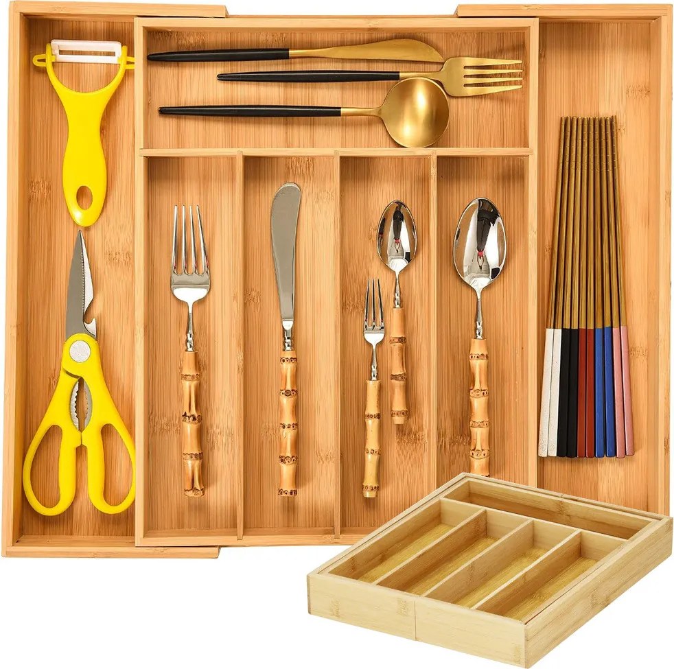 VERK GROUP Organizér do šuplíku, příborník, bambusový, nastavitelný 27-39 x 37 hloubka
