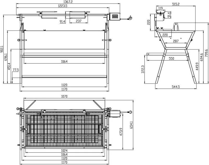 Avenberg Gril s elektrickým rožněm Ferkel, 137 x 55 x 91 cm