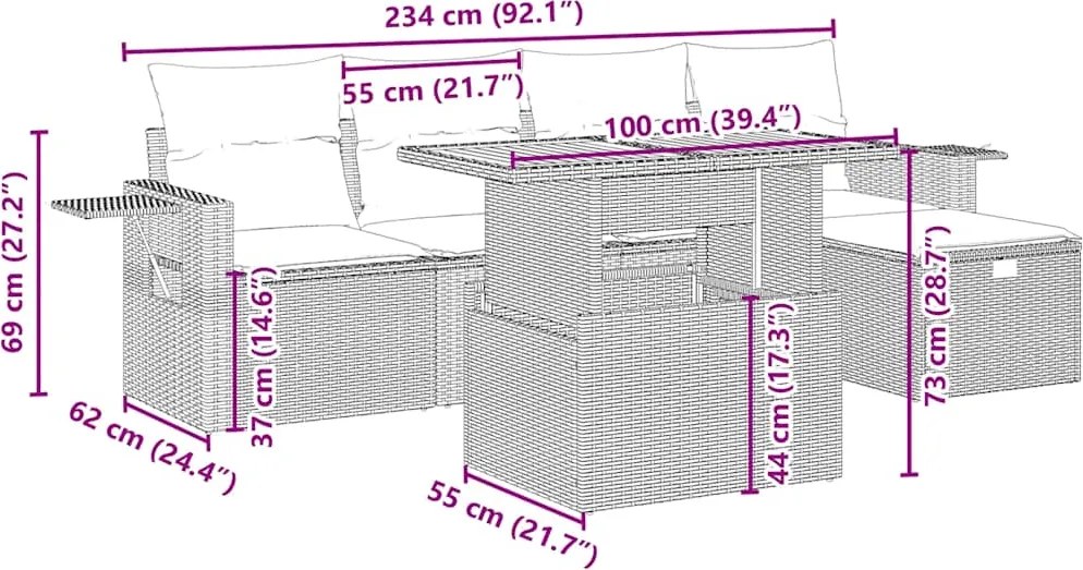 6dílná zahradní sedací souprava s poduškami béžová polyratan 3275697