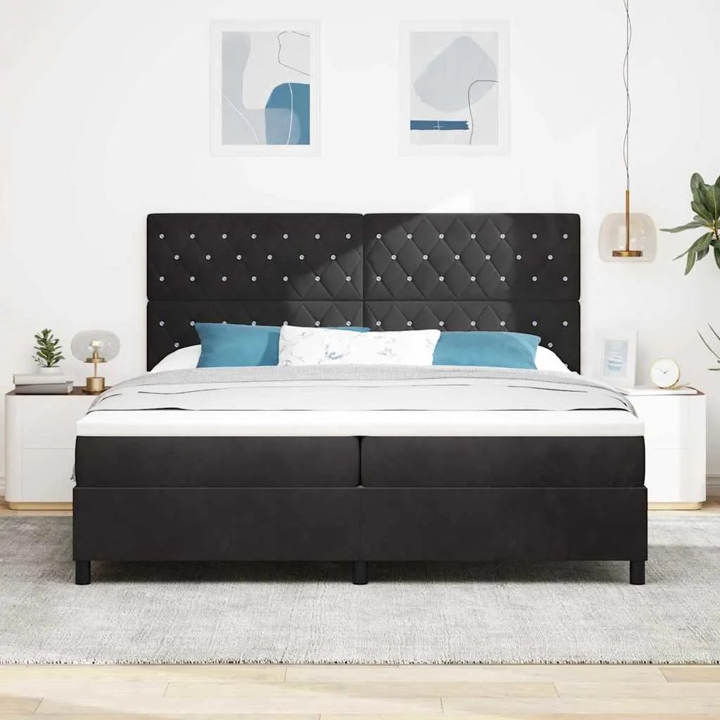 Postel s boxspringem s matrací s čelo Černý 200 x 200 cm samet 3339790