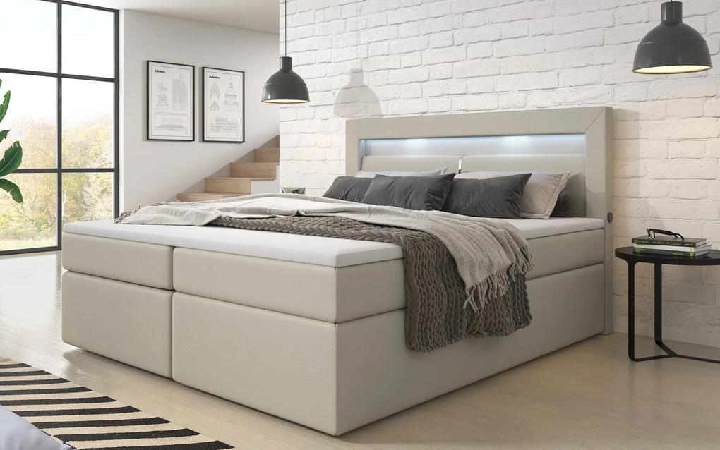 Boxspring postel REPOS bez úložného prostoru, LED a USB, eko kůže Velikost postele: 160 × 200 cm, Barva EKO kůže: Bílá EKO kůže, Výběr matrace:…